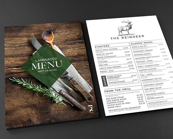Laminated Table Menus | Restaurant, Cafe & Bar Menu Printing